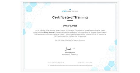 Successfully Completed The Ethical Hacking Training From Internshala