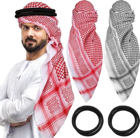 Funtery 2 Pcs Arab Head Scarf For Men With Lgal Aqel Rope Middle East