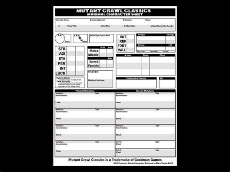 Mutant Crawl Classics Character Sheets