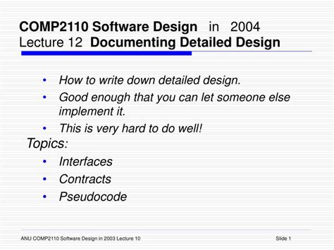 Ppt Comp2110 Software Design In 2004 Lecture 12 Documenting Detailed Design Powerpoint