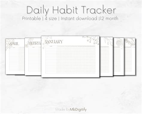 Daily Habit Tracker Printable Tracker Instant Download Every Month Yearly Habit Tracker