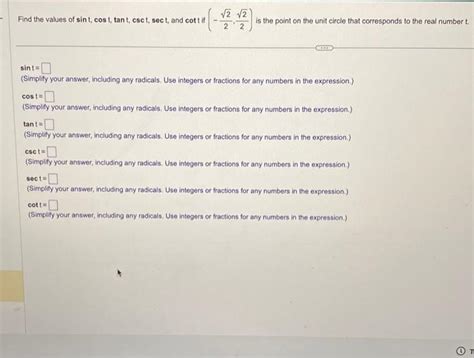 Solved Find The Values Of Sint Cost Tant Csct Sect And Cott Chegg Com