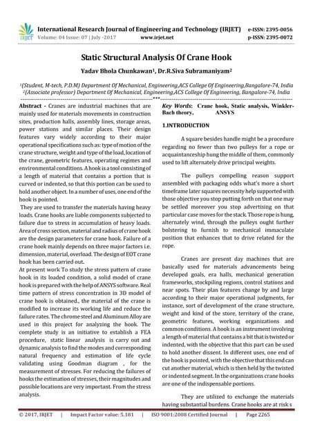 Static Structural Analysis Of Crane Hook Pdf