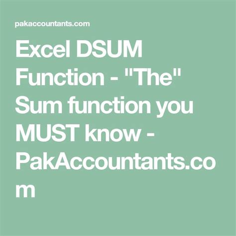 Excel Dsum Function The Sum Function You Must Know Excel Excel