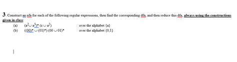 Solved 3 Construct An Nfa For Each Of The Following Regular Chegg Com