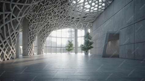 Premium Photo Futuristic Interior With Parametric Intricate Mesh Structure And Large Concrete