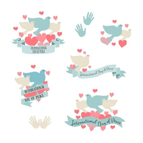 국제 평화의 날 벡터 일러스트 레이 션 평면 디자인 스타일 평화 아이콘의 날 비둘기 심장 프리미엄 벡터