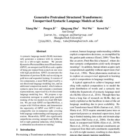 Generative Pretrained Structured Transformers Unsupervised Syntactic Language Models At Scale