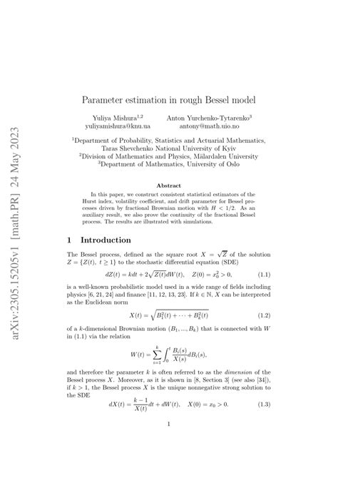 Pdf Parameter Estimation In Rough Bessel Model