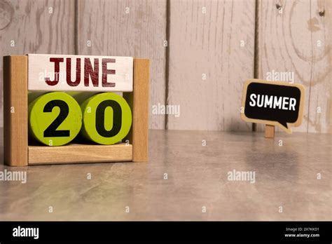 June 20th Image Of June 20 Wooden Color Calendar On White Background