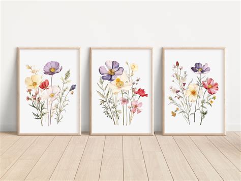 Wildflower Wall Art Prints Set Of 3 Watercolor Wildflower Art Prints