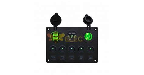 Car Boat Combination Panel 5 Way Tilt Rocker Switch Charging USB Ports Voltmeter Digital Display