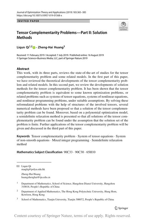tensor complementarity problems—part ii solution methods request pdf