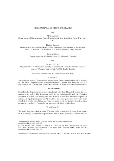 Pdf Submaximal And Spectral Spaces