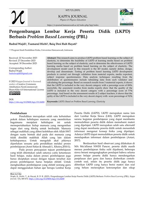 Pdf Pengembangan Lembar Kerja Peserta Didik Lkpd Berbasis Problem Based Learning Pbl