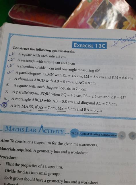 exercise 13cconstruct the following quadrilaterals a square with each s