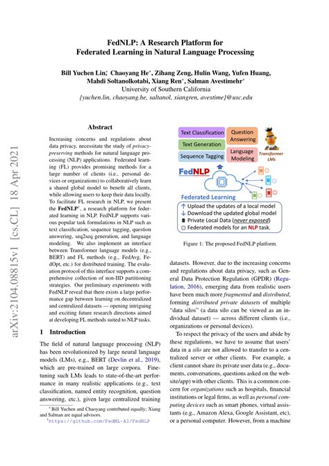 Pdf Fednlp A Research Platform For Federated Learning In Natural Language Processing