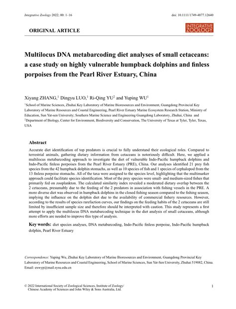 pdf multilocus dna metabarcoding diet analyses of small cetaceans a