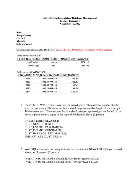 inclass activity 5 sql assignment mis301 fundamentals of database management in class
