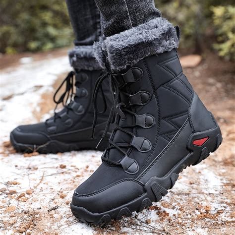 Badu Bg Маркови зимни мъжки ботуши Дебели плюшени топли ботуши за сняг С връзки Мъжки ботуши до