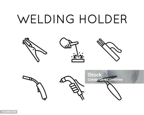 용접 홀더 아이콘 설정 전극 암 아르곤 질량 Tig Mig가 제시된다 용접공에 대한 스톡 벡터 아트 및 기타 이미지 용접공
