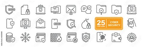 Cyber Security Line Icons Editable Stroke For Website Marketing Design Logo App Template