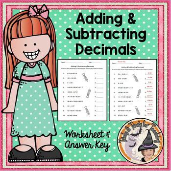 Adding And Subtracting Decimals Worksheet With Answer KEY TPT