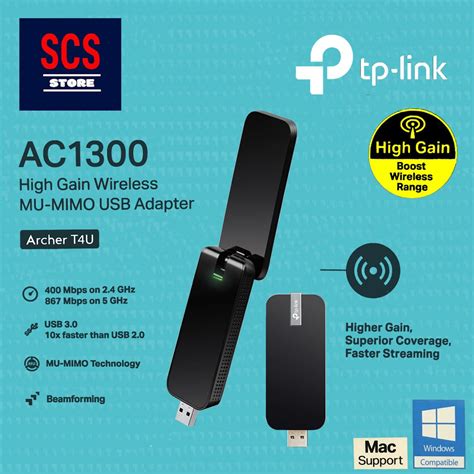 TP LINK Archer T4U AC1300 High Gain Wireless MU MIMO Dual Band USB Adapter Shopee Malaysia