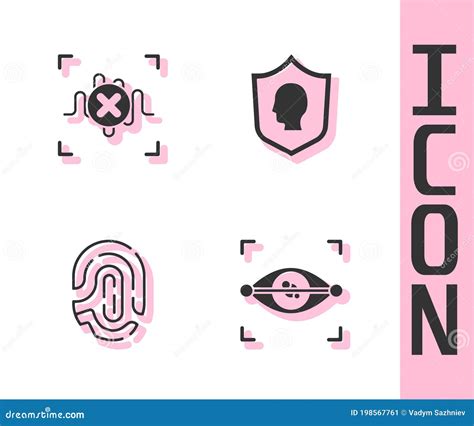 Set Eye Scan Rejection Voice Recognition Fingerprint And User Protection Icon Vector Stock