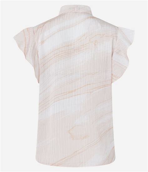 Camisa Sem Manga Em Crepe Com Gola La O E Listras Degrad Bege Alaranjado