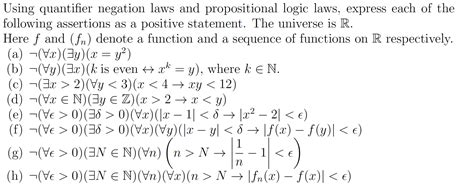 Solved Using Quantifier Negation Laws And Propositional Chegg Com