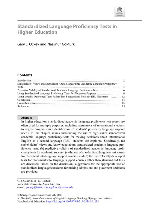 Pdf Standardized Language Proficiency Tests In Higher Education