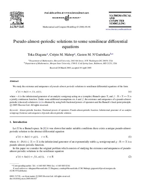 Pdf Pseudo Almost Periodic Solutions To Some Semilinear Differential