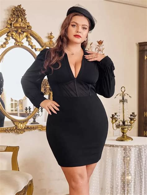 Plus Size Plunging Neckline Mini Dresses