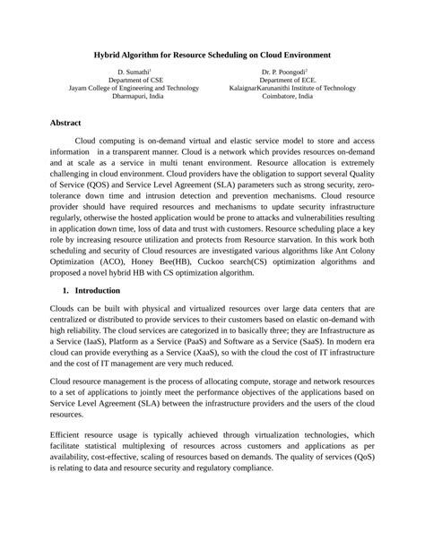 Pdf Hybrid Algorithm For Resource Scheduling On Cloud Environment