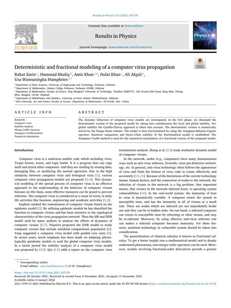 Pdf Deterministic And Fractional Modeling Of A Computer Virus Propagation