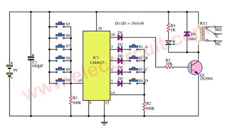 Simple Key Code Lock Switch Circuit Using Ic 4017 Circuit Diagram