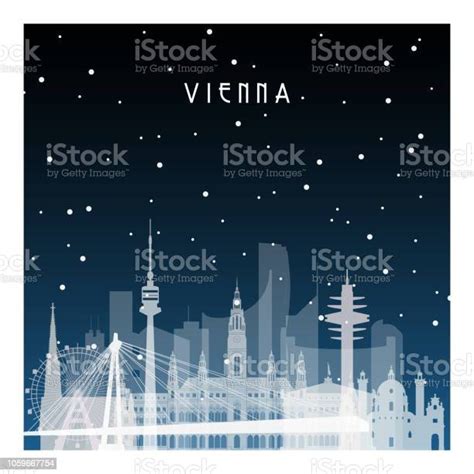 비엔나에서 겨울 밤입니다 배너 포스터 일러스트 레이 션 배경에 대 한 평면 스타일에 박 시 빈 오스트리아에 대한 스톡 벡터 아트