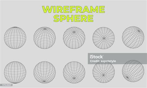 3d 와이어프레임 구 컬렉션입니다 원형 그물 철사에 있는 지구본 또는 공 복고풍 미래 지향적인 미학 Geometry Wireframe Shapes Grid 트렌디한