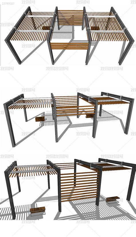 新中式亭廊廊架su模型