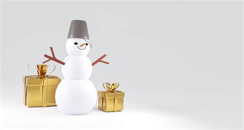 사실적인 3d 선물 상자와 눈사람은 흰색 배경에 렌더링됩니다 크리에이티브 배너 전단지 플래카드 크리스마스 새해 생일 또는 기념일 축하 포스터 제품 홍보를 위한 판매 배너 3