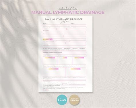 Lymphatic Drainage Form Massage Intake Forms Template Manual