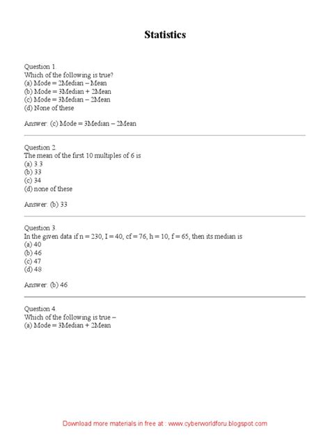 Statistics Mcq Pdf Mode Statistics Mean