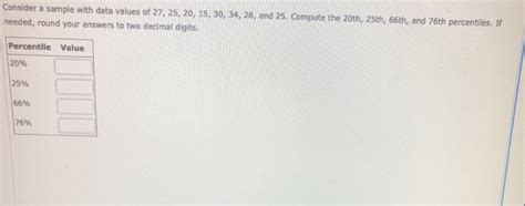 solved consider a sample with data values of 27 25 20 15
