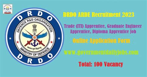Drdo Arde Apprentice Job 2023 Apply Online For 100 Posts