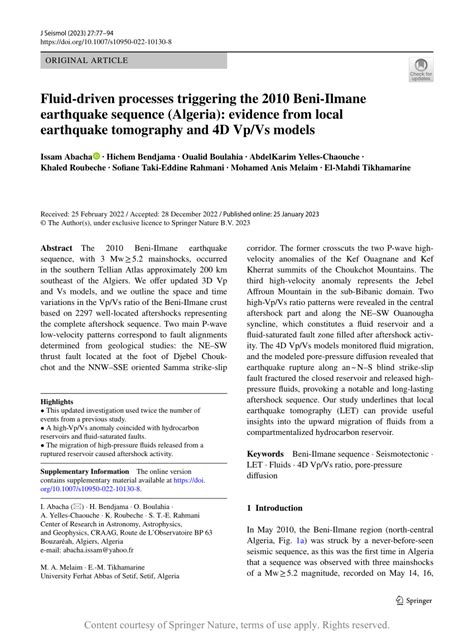 Fluid Driven Processes Triggering The 2010 Beni Ilmane Earthquake