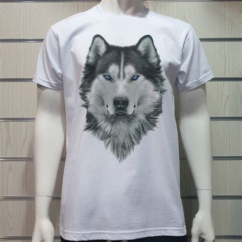 Нова мъжка бяла тениска с дигитален печат Хъски със сини очи Xs S M L Xl Xxl Xxxl Тениска