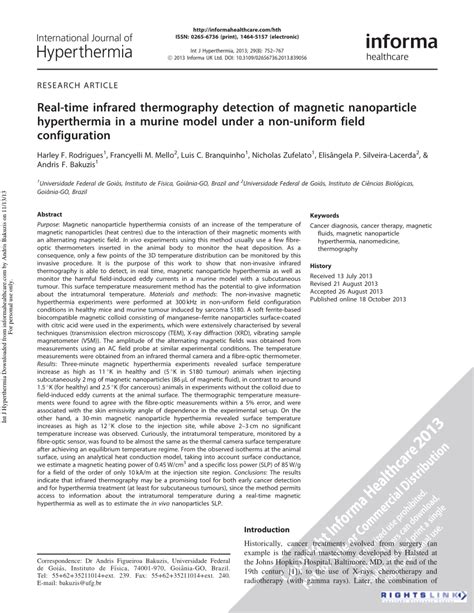 Pdf Real Time Infrared Thermography Detection Of Magnetic Nanoparticle Hyperthermia In A