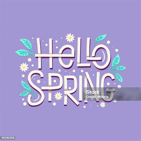 손으로 그린 귀여운 카드 잎 봄 글자 안녕하세요 Voilet 배경에 인용 서 예입니다 0명에 대한 스톡 벡터 아트 및 기타 이미지 0명 3월 개념 Istock