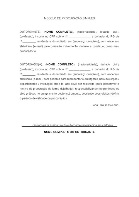 Modelo De Procuracao Simples Modelo De ProcuraÇÃo Simples Outorgante